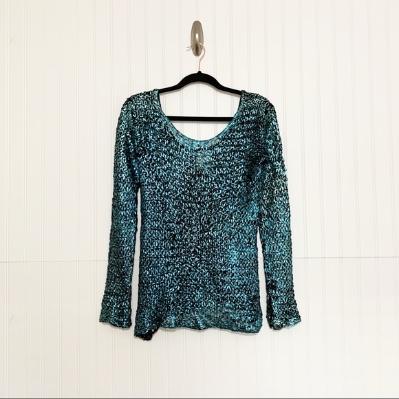Chaser | Sweaters | Chaser Metallic Blue Open Knit Sweater Top | Poshmark